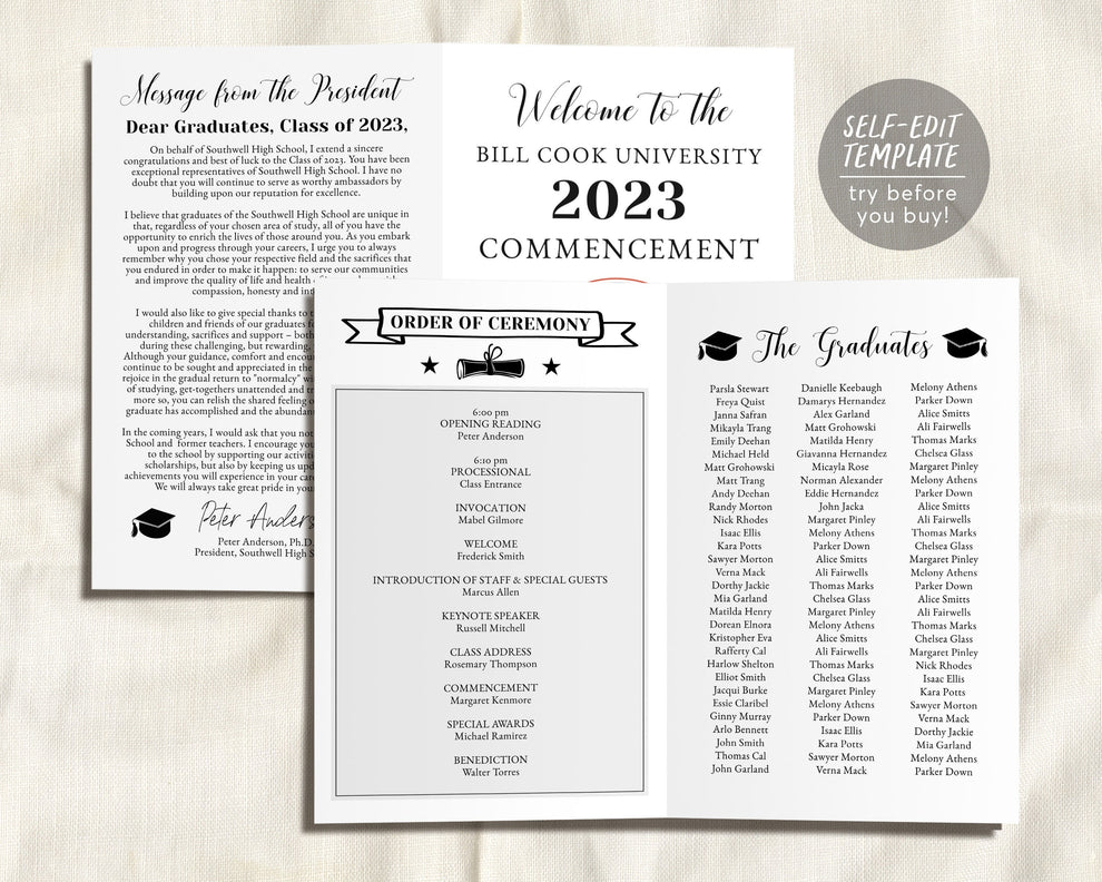 Graduation Program Editable Template, Add Your Own Logo, Pamphlet Book ...
