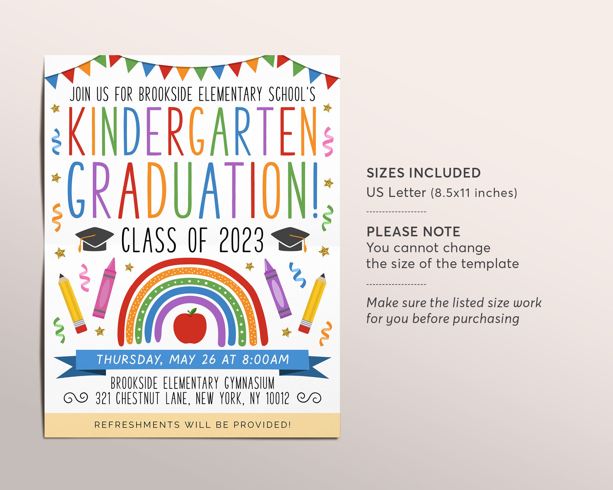 Kindergarten Graduation Invitation Flyer Editable Template, Preschool ...
