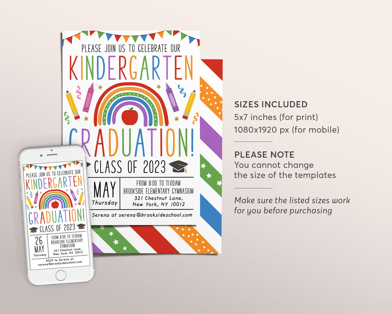 Kindergarten Graduation Invitation Editable Template, Preschool Class ...