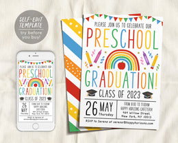 Preschool Graduation Invitation Editable Template, Pre-K Kindergarten ...