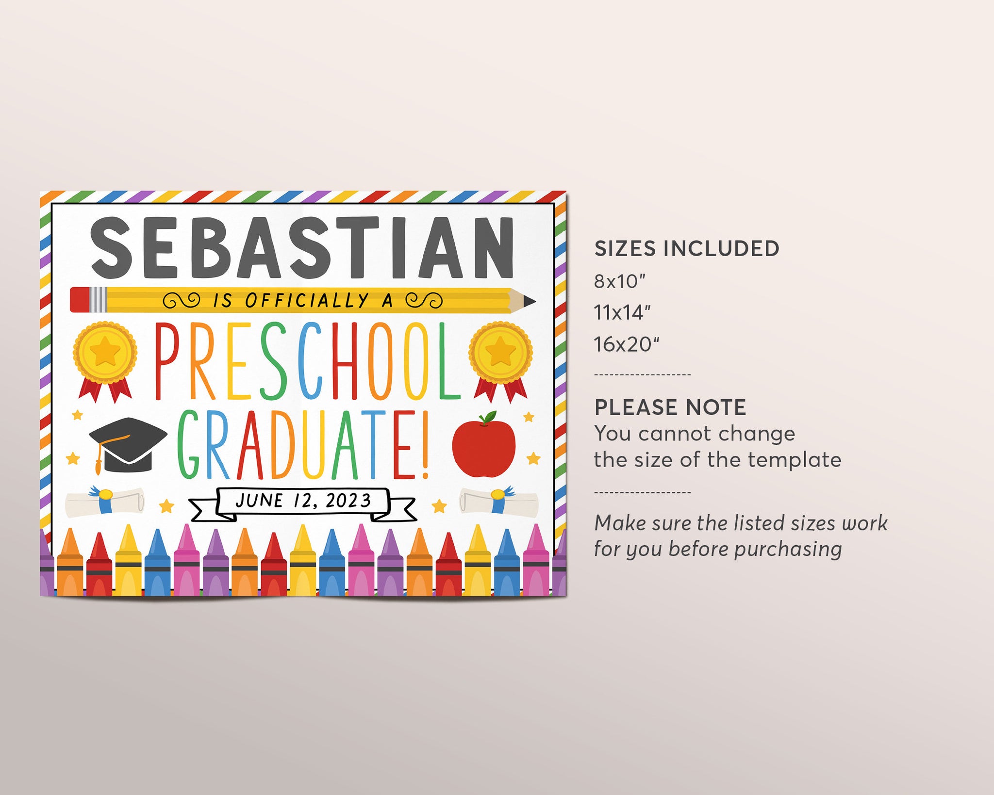 Preschool Graduation Sign Editable Template, Pre K Graduation Poster P ...