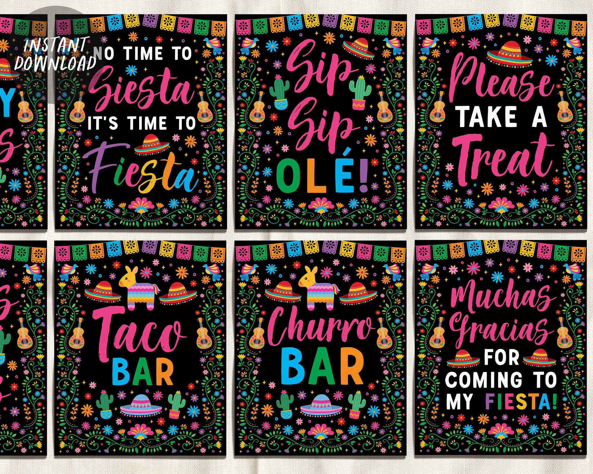 Fiesta Party Signs BUNDLE For Birthday, Mexican Theme Cinco de Mayo Si ...