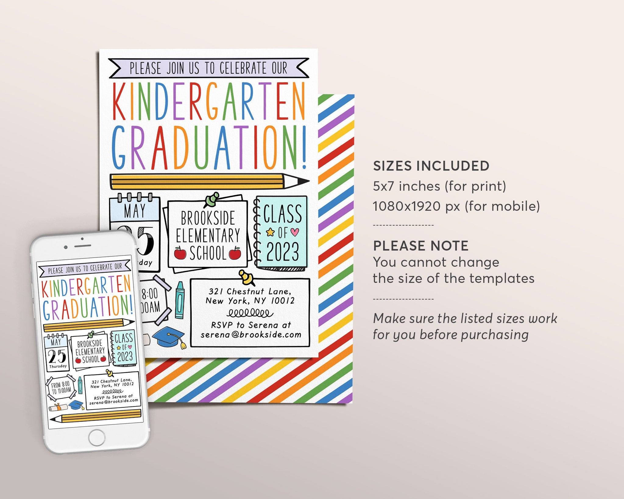 Kindergarten Graduation Invitation Editable Template, Preschool Class ...