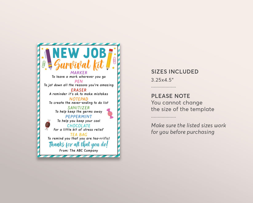 New Job Survival Kit Tag Editable Template, Career Congratulations Gif ...