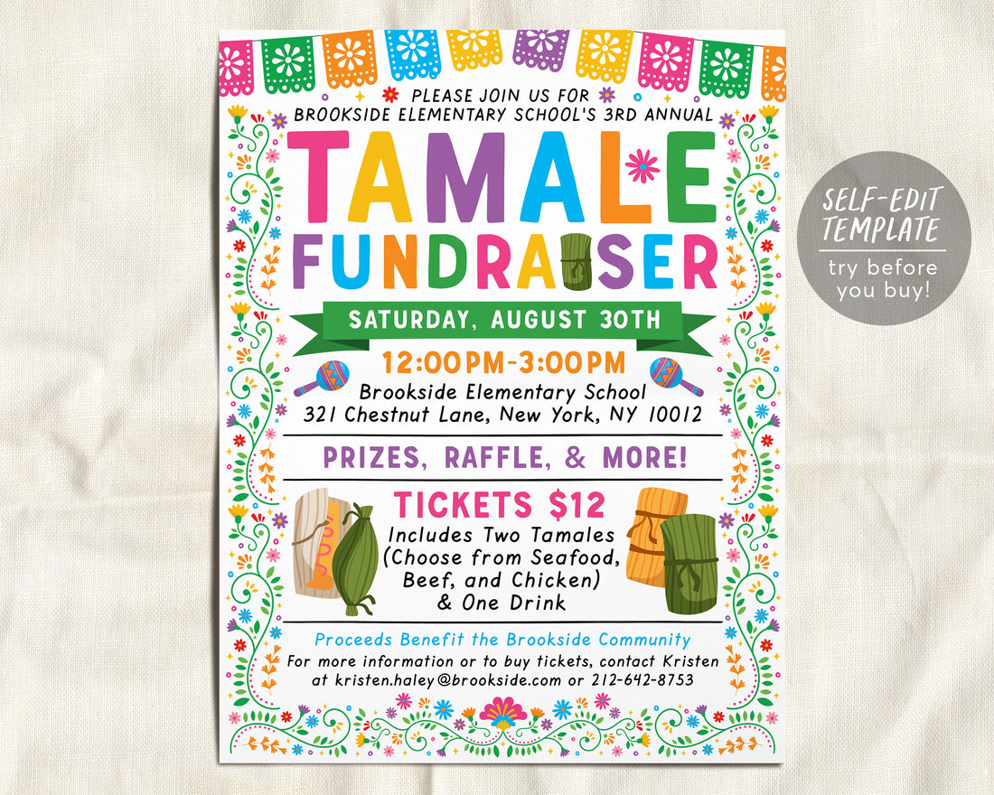 Tamale Fundraiser Flyer Editable Template, Fiesta Mexican Night Dinner ...