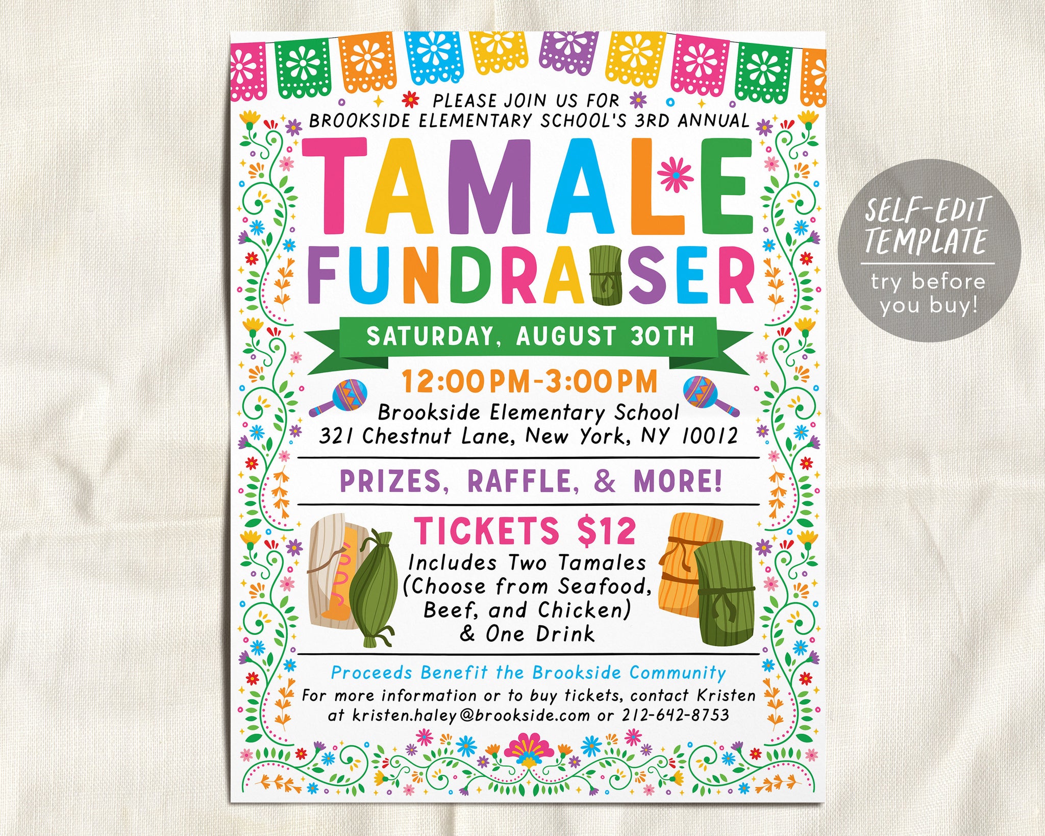 Tamale Fundraiser Flyer Editable Template, Fiesta Mexican Night Dinner ...