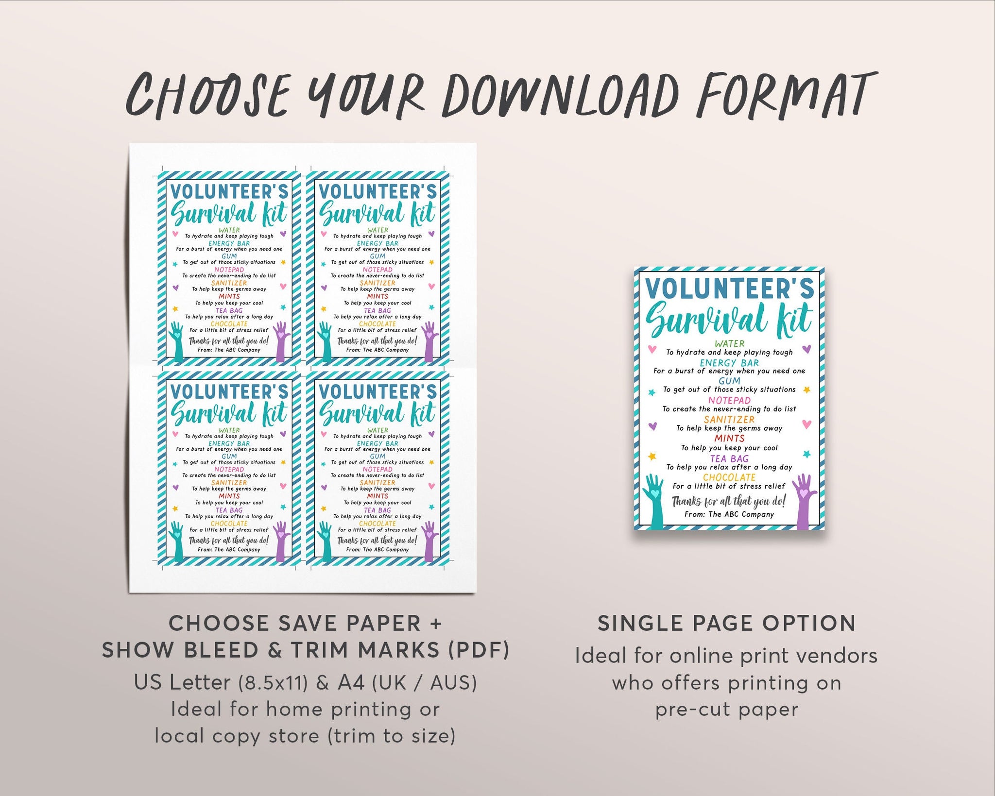 Volunteer Survival Kit Gift Tags Editable Template, Volunteer Thank Yo ...