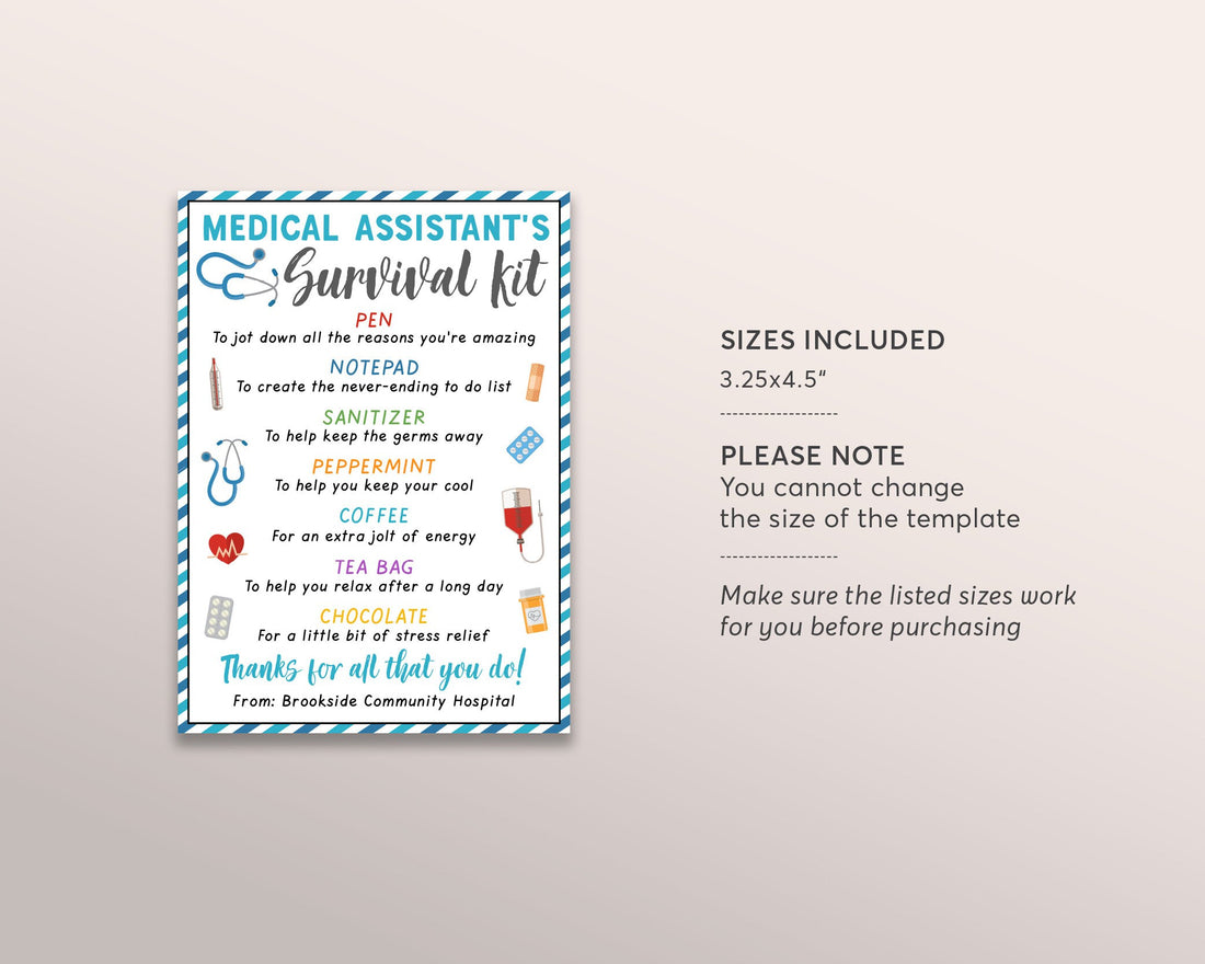 Medical Assistant Survival Kit Gift Tags Editable Template, CNA Nursin ...
