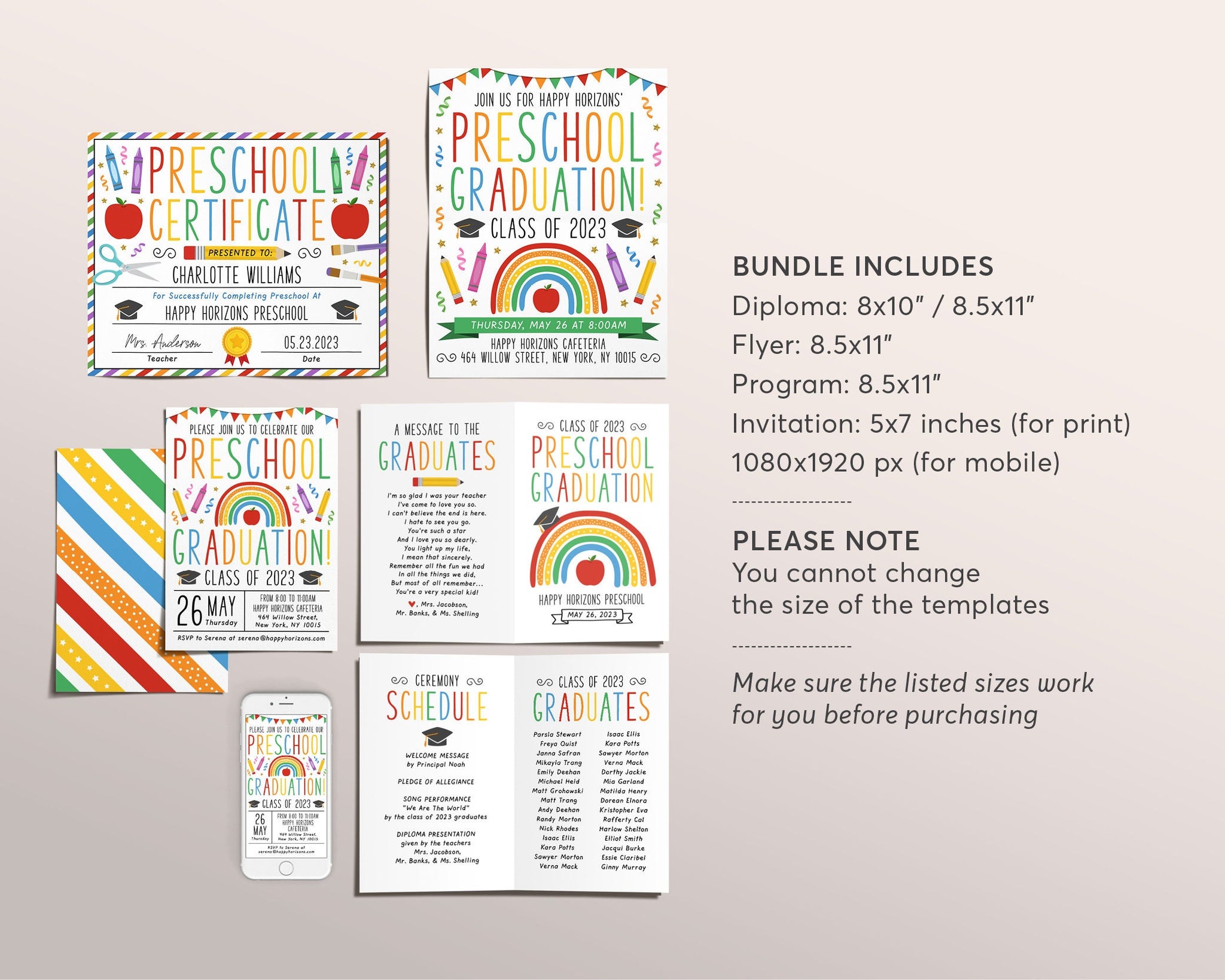 Preschool Graduation Ceremony BUNDLE Editable Template, Pre-K Kinderga ...