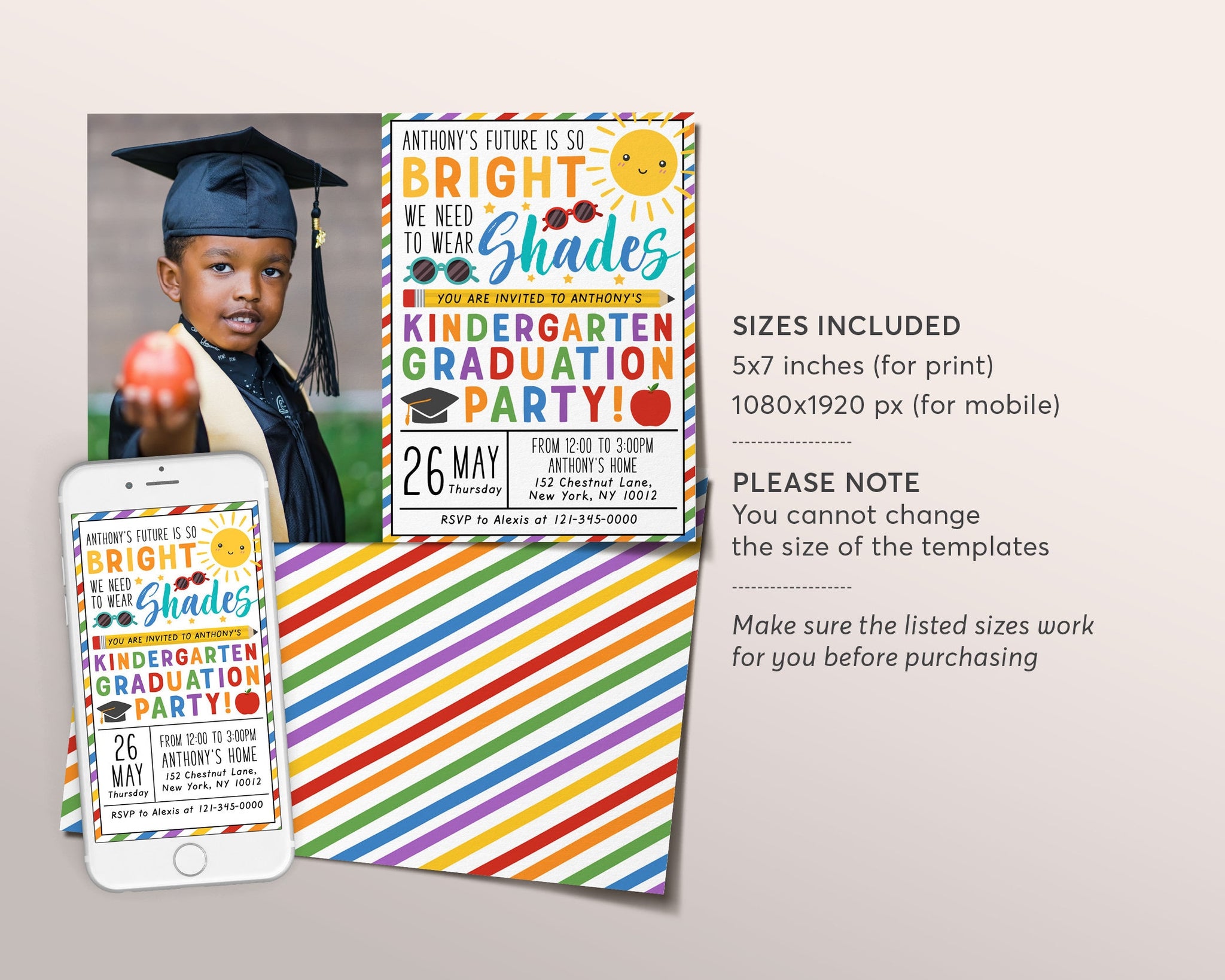 Kindergarten Graduation Party Invitation With Photo Editable Template ...