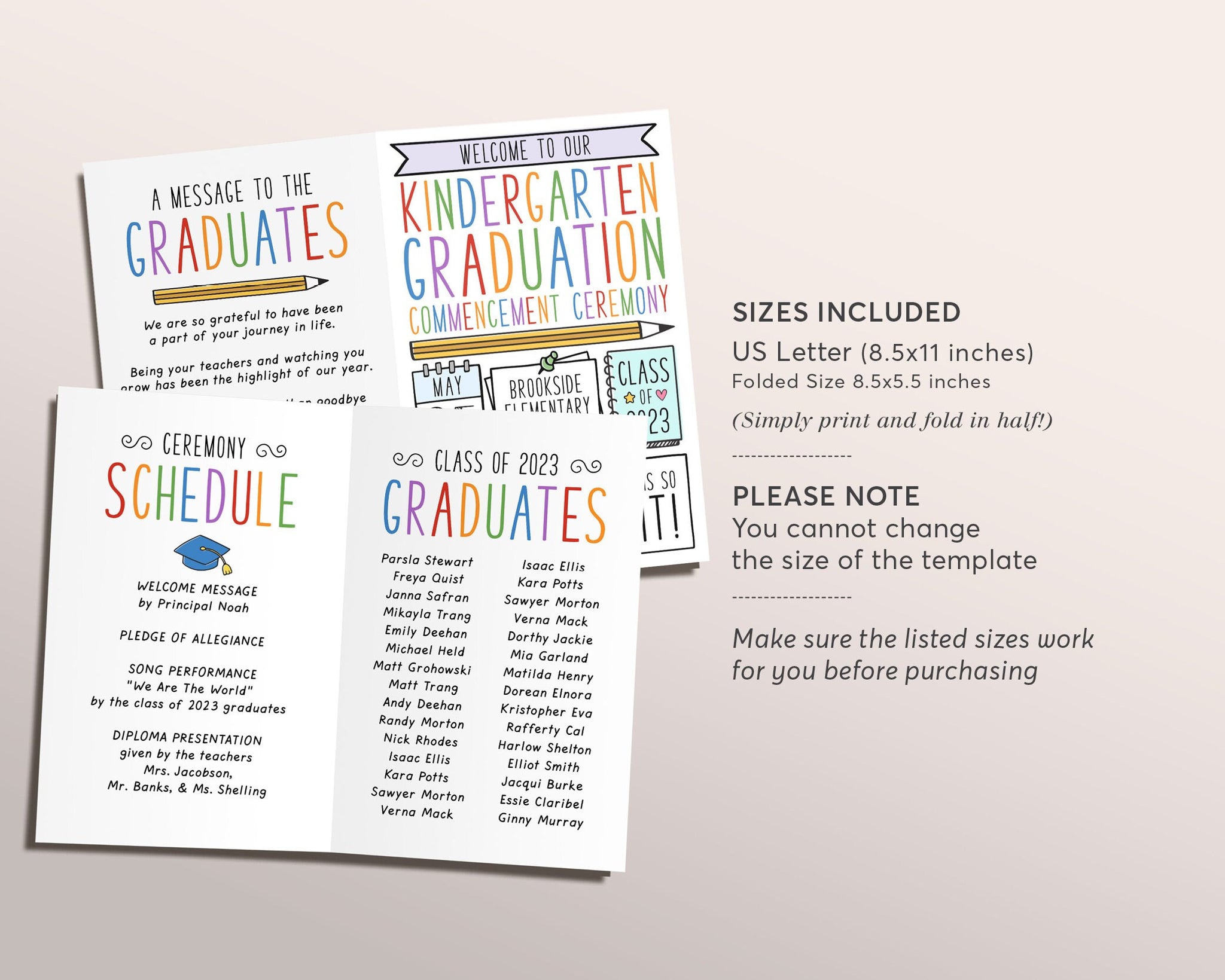 Graduation Program Editable Template for Kindergarten, Pre-K Preschool ...