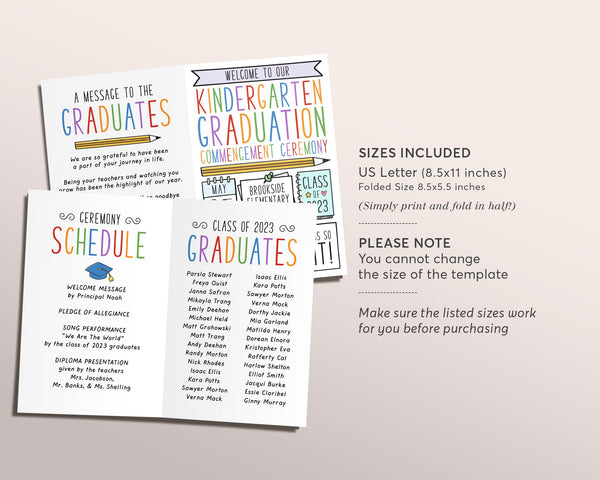 Graduation Program Editable Template for Kindergarten, Pre-K Preschool ...