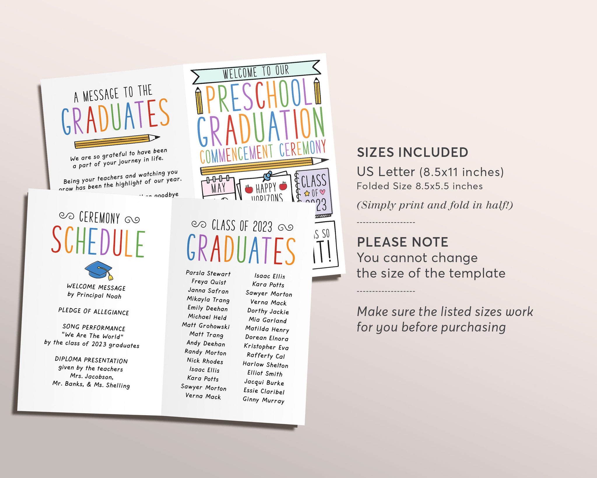 Graduation Program Editable Template for Preschool, Pre-K Ceremony Pro ...