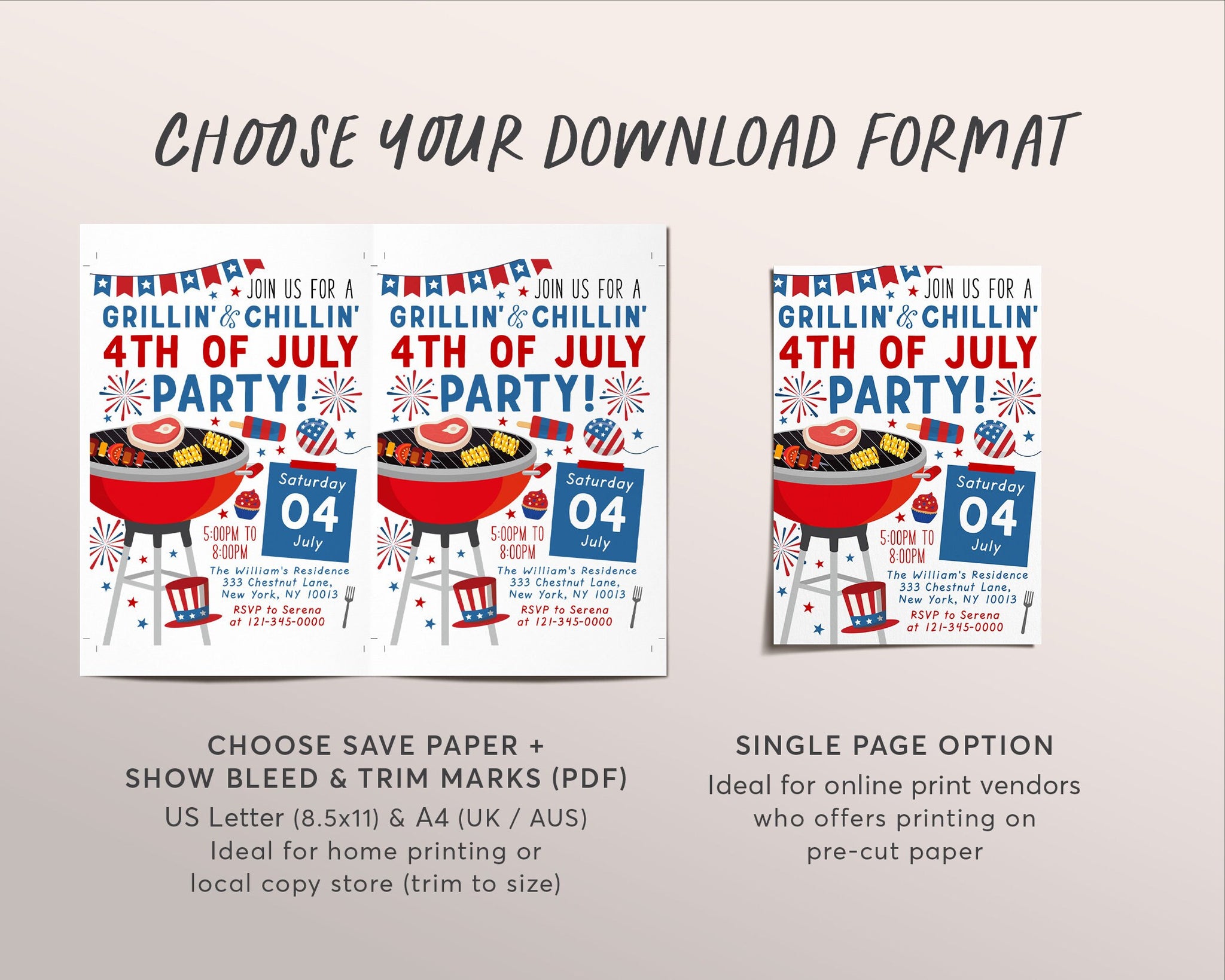 4th of July Invitation Editable Template, Fourth of July Celebration B ...