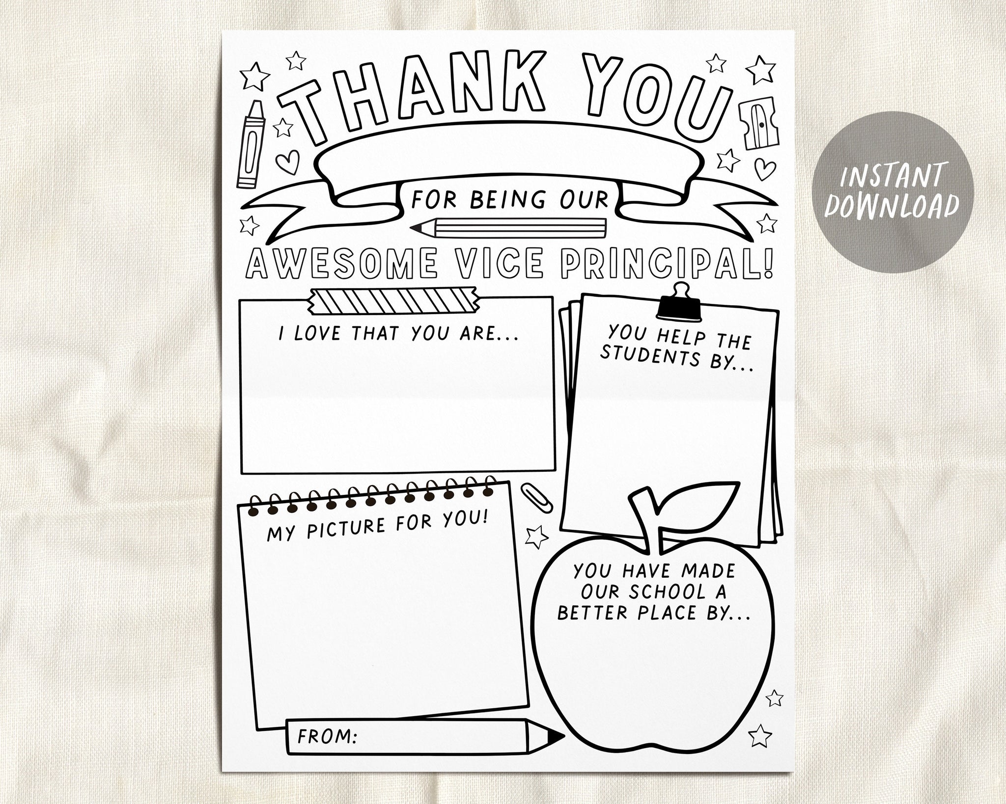 Principal Appreciation Day Thank You Printable, Vice Assistant Princip ...