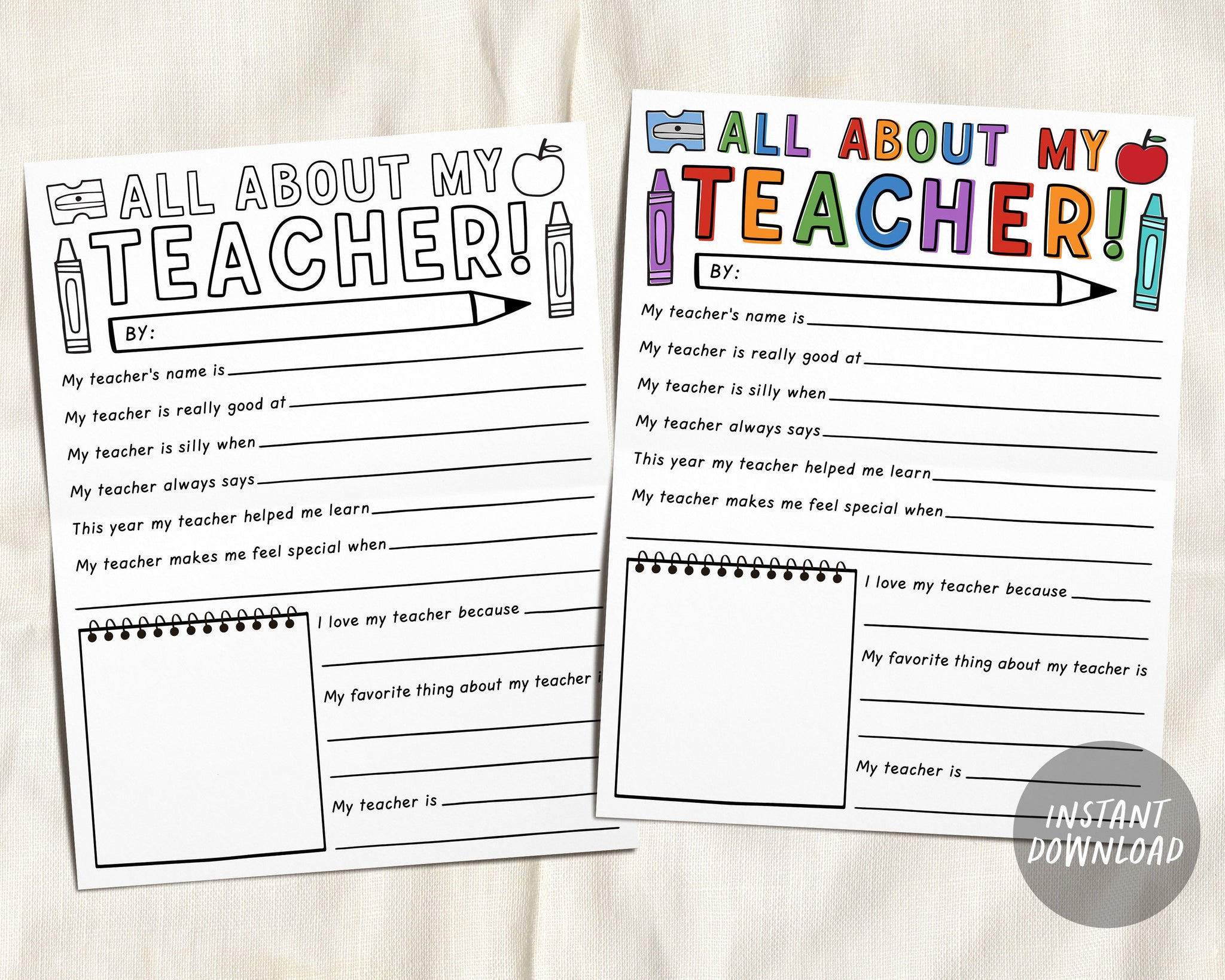 Teacher Appreciation Week Printable, Teacher Coloring Page Survey Elem ...