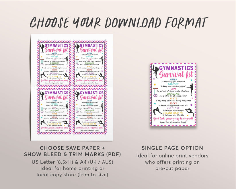 Gymnastics Survival Kit Gift Tags Editable Template, Gymnast Gift Idea ...