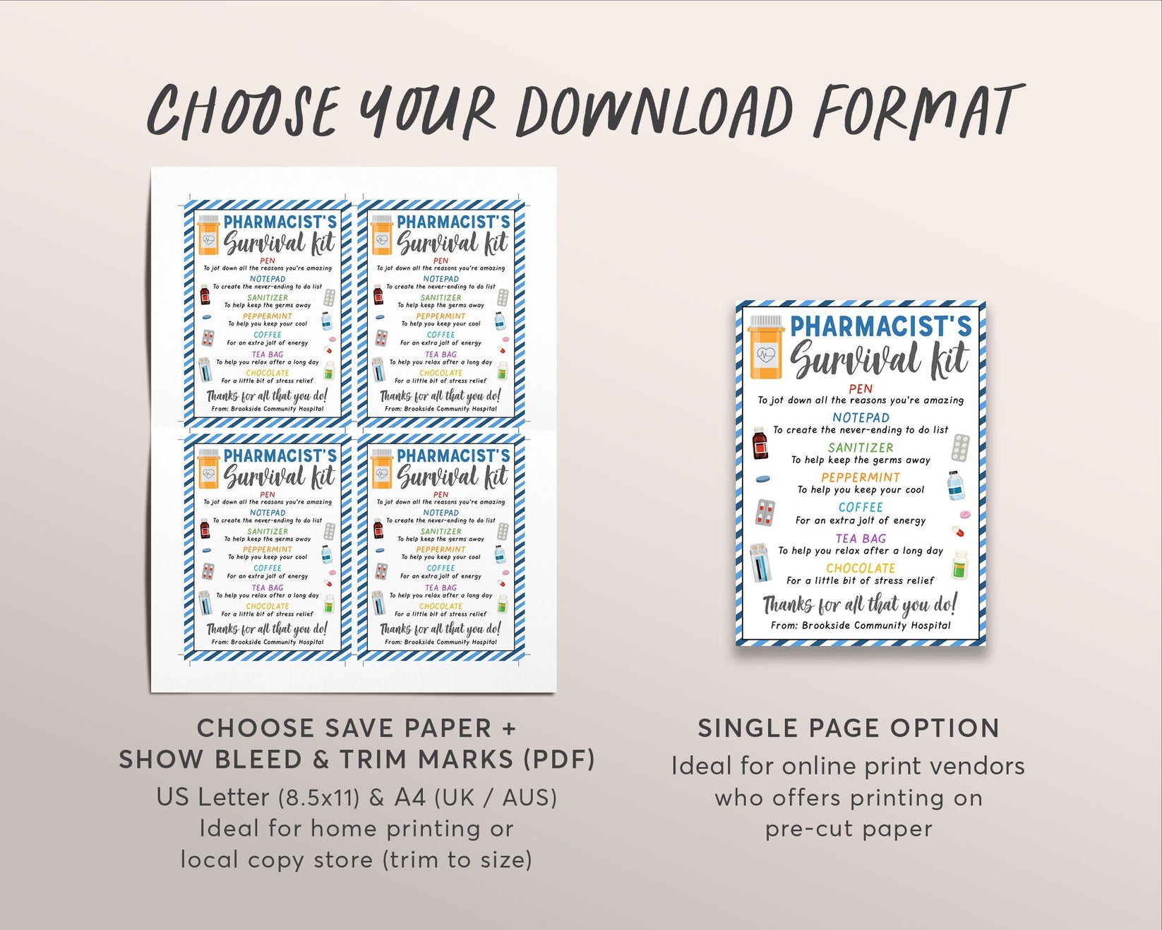 Pharmacist Survival Kit Gift Tags Editable Template, PharmD Pharmacy P ...