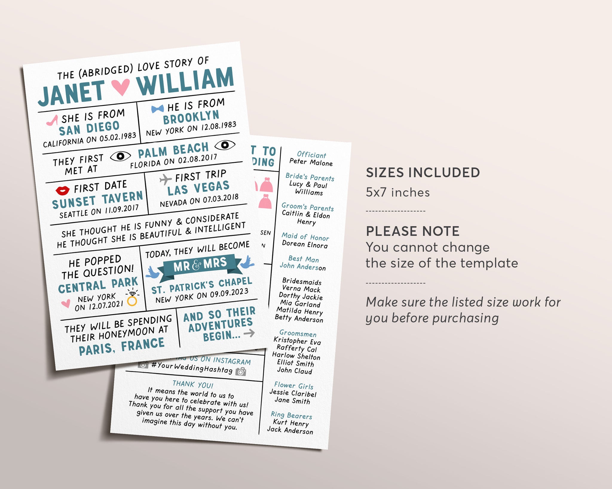 Infographic Wedding Program Editable Template, Fun Wedding Reception P ...