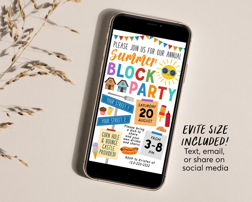 Block Party Invitation Editable Template, Summer Street Neighborhood B ...
