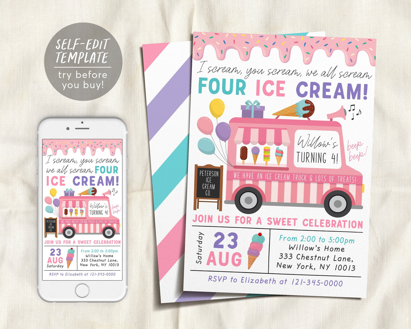 Ice Cream Truck Invitation Editable Template, I Scream You Scream We A ...