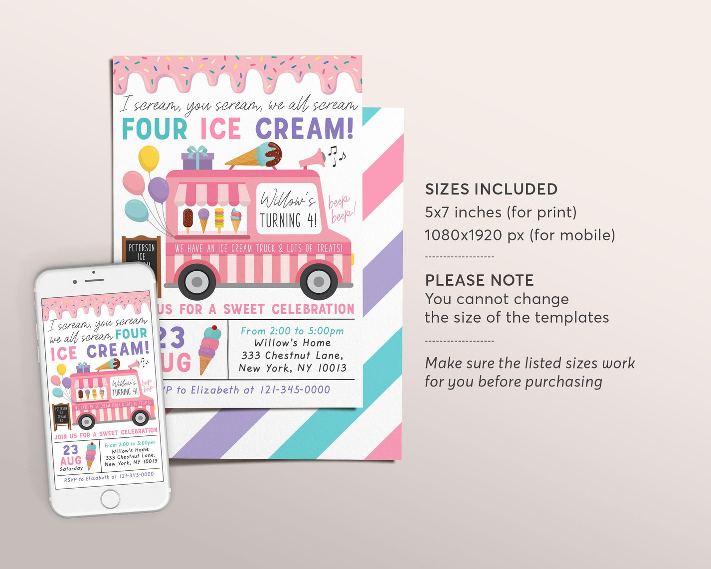 Ice Cream Truck Invitation Editable Template, I Scream You Scream We A ...