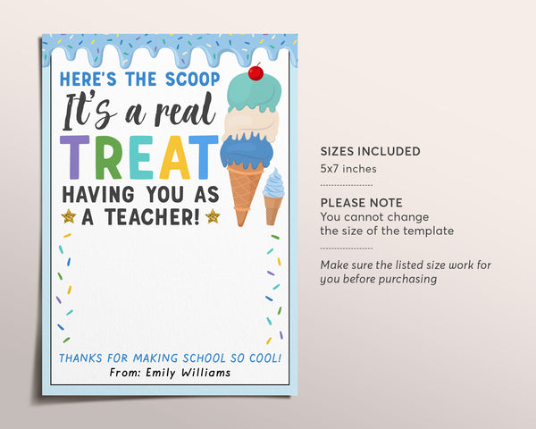 Teacher Appreciation Gift Card Holder Editable Template, Ice Cream Gif ...