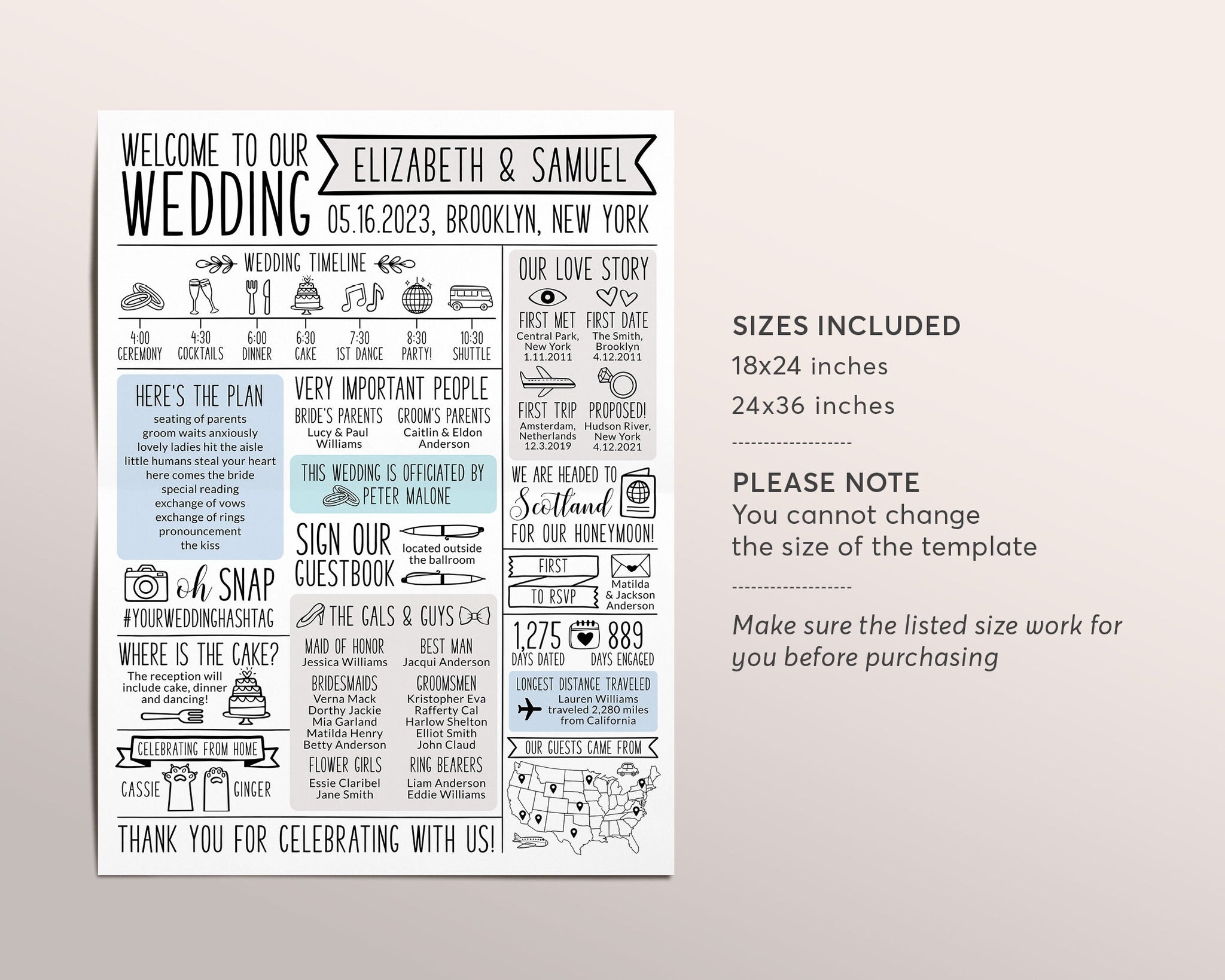 Infographic Wedding Program Sign Editable Template, Order of Ceremony ...