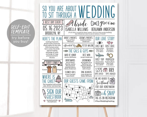 Infographic Wedding Program Sign Editable Template, Order of Ceremony ...