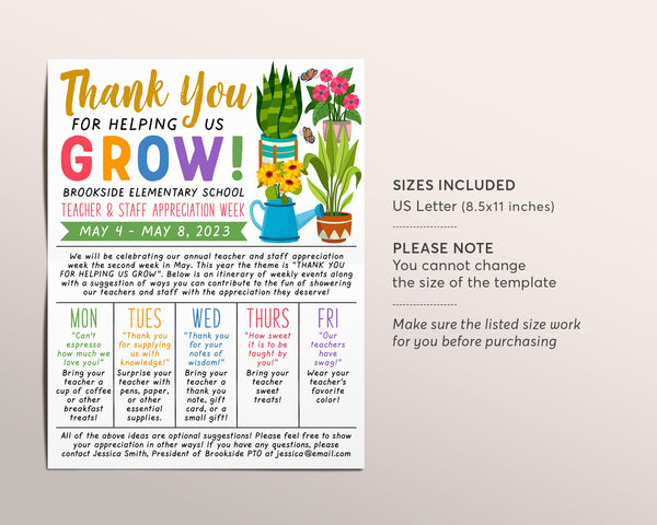 Floral Bloom Theme Parent Letter Teacher Staff Appreciation Week Edita ...