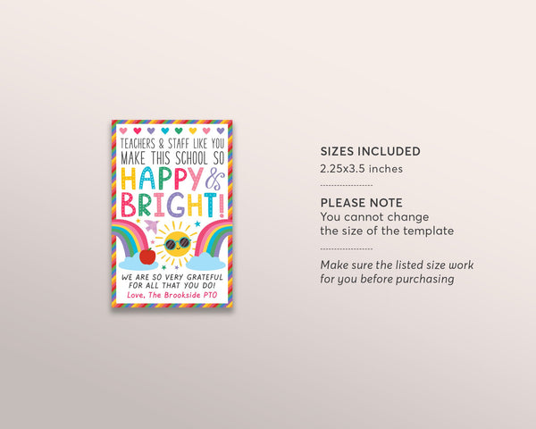 Rainbow Happy And Bright Appreciation Gift Tag Editable Template, Than ...