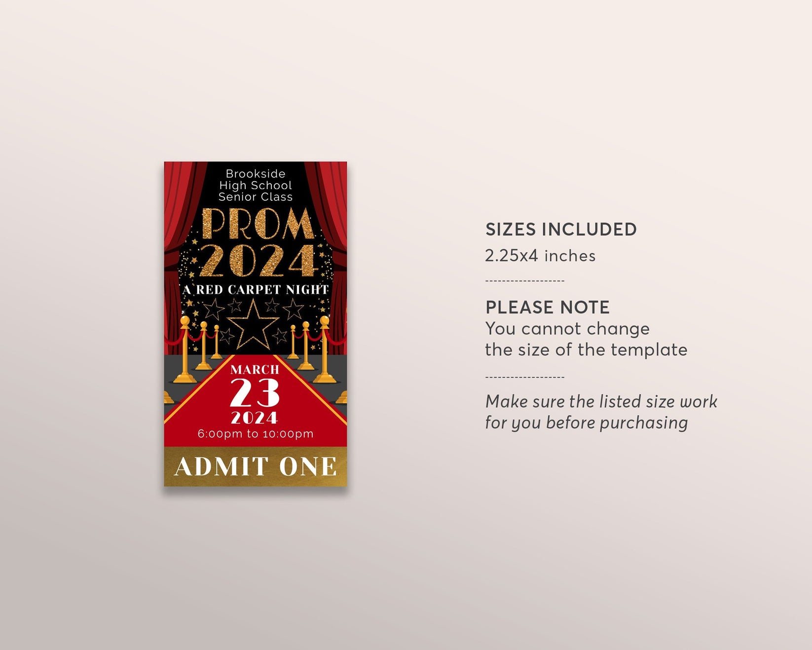 Red Carpet Prom School Dance Tickets Editable Template, Homecoming Hol ...