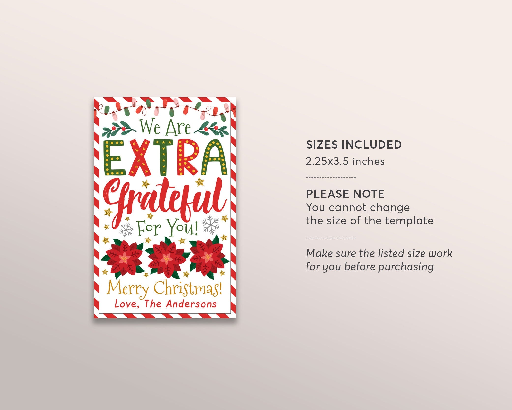 Christmas Thank You Gift Tags Editable Template, Poinsettia Holiday Ex ...