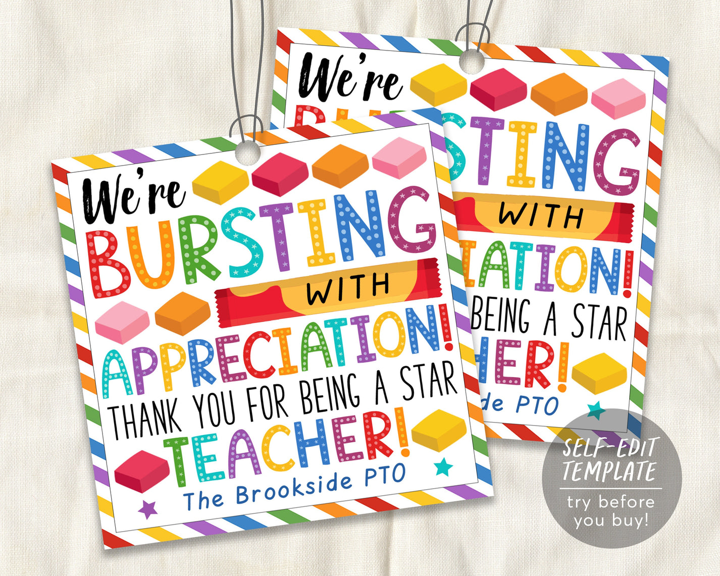 Bursting With Excitement Teacher Appreciation Gift Tag Editable Templa ...