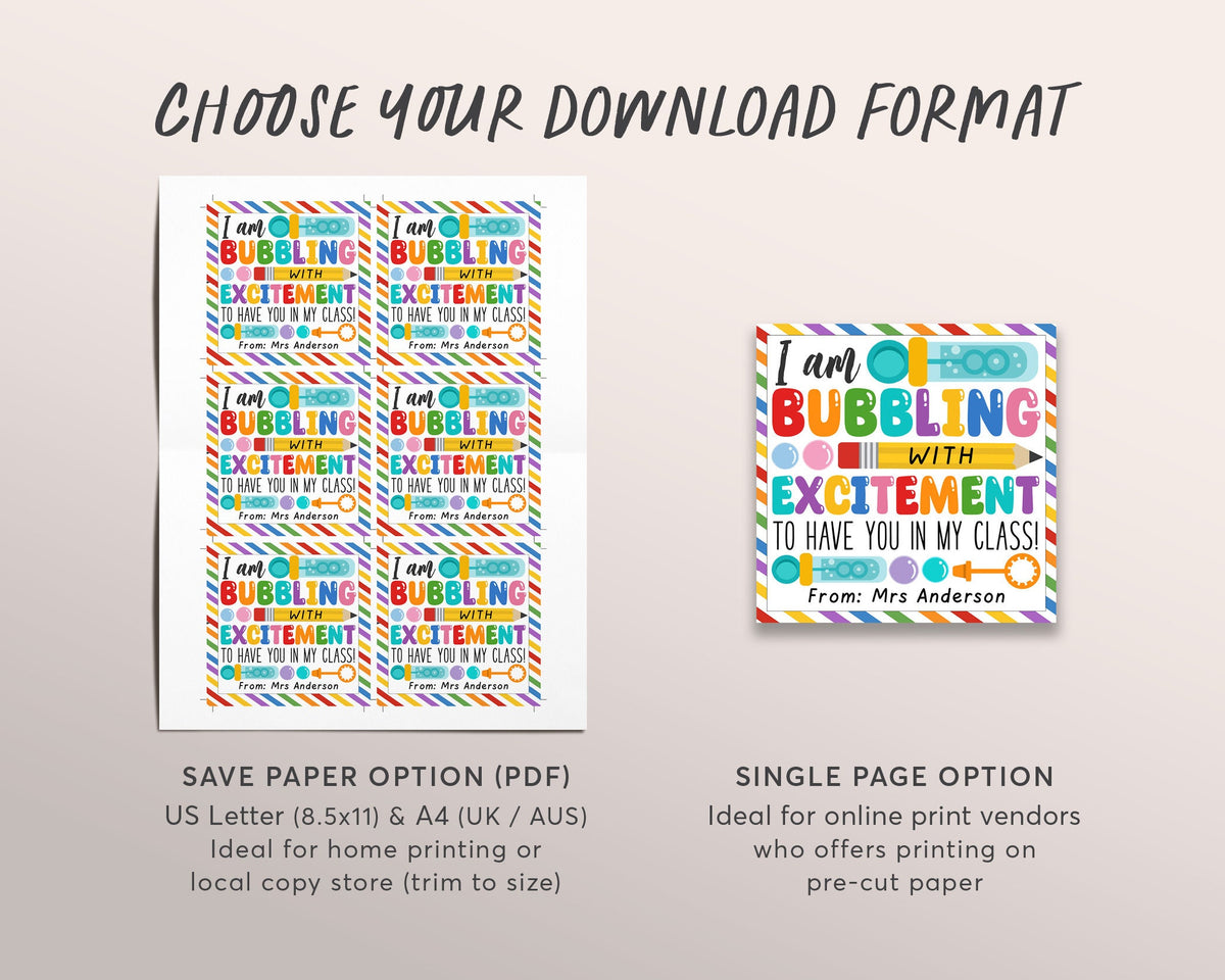 Bubbling With Excitement Back to School Gift Tag Editable Template, Fi ...