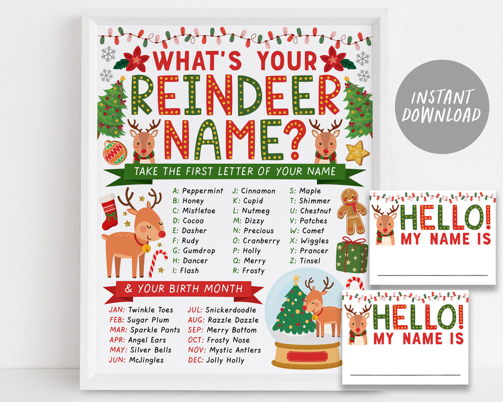 What's Your Reindeer Name Game, Christmas Party Activity With Name Tag ...