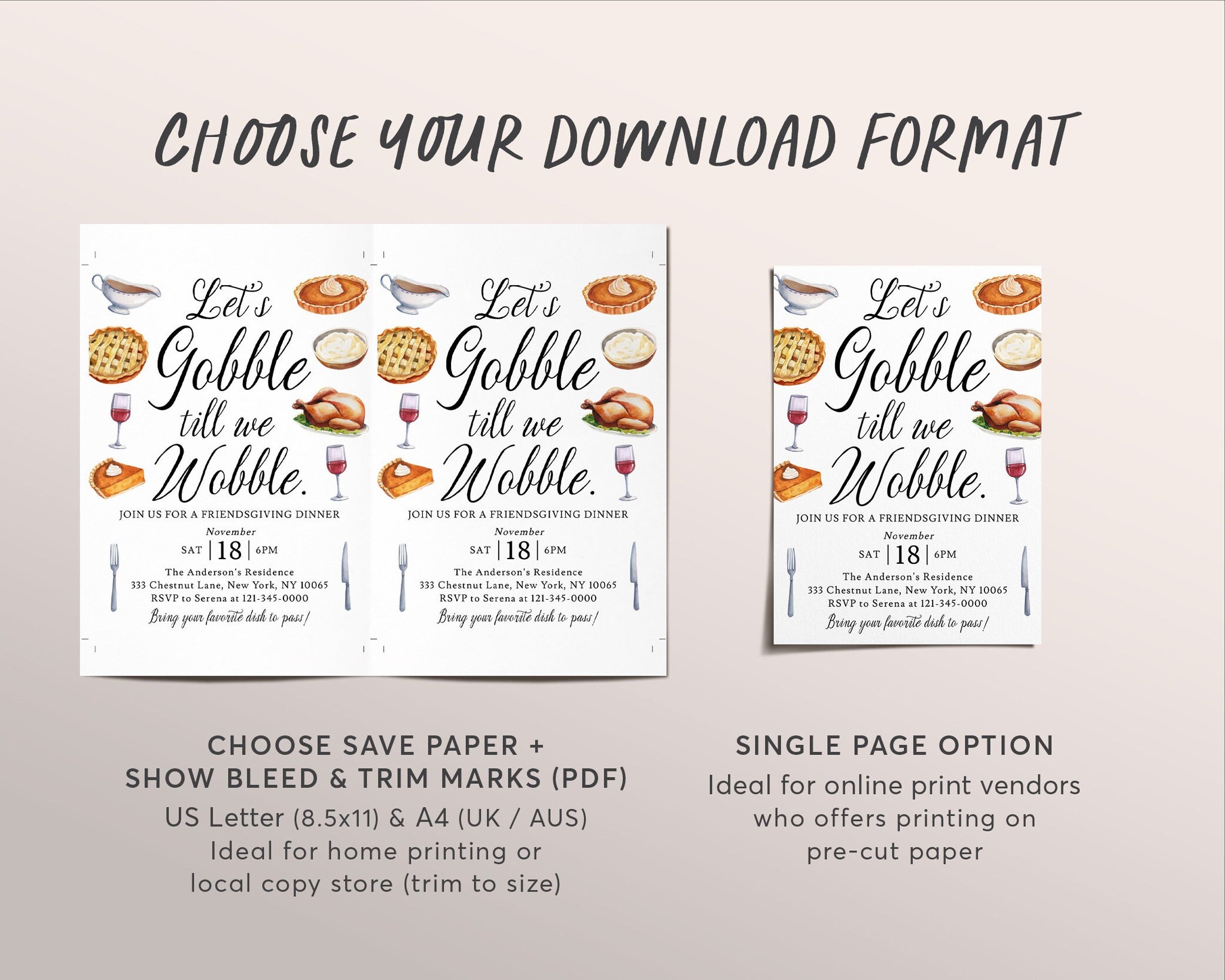Gobble Till We Wobble Friendsgiving Invitation Editable Template, Funn ...