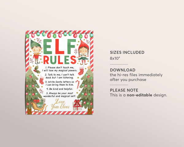 Elf Rules Sign, Elf Rules To Follow, Elf Do Not Touch Me Arrival Chris ...
