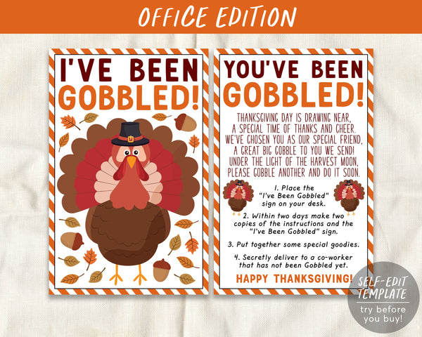 I've Been Gobbled Coworker Game Editable Template, You've Been Gobbled ...