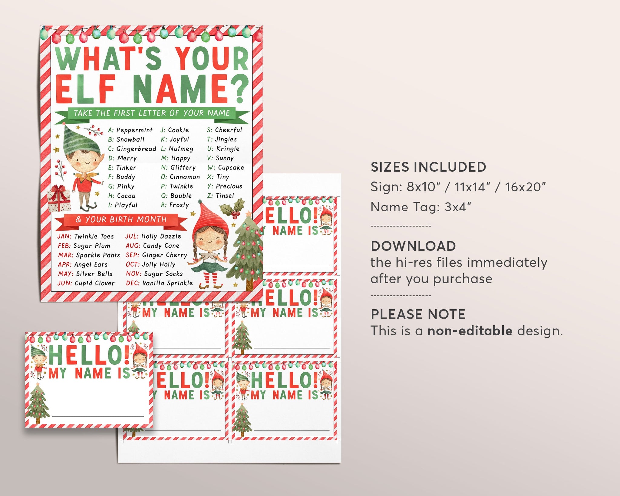 What's your Elf Name Game, Elves Christmas Party Activity Game With Na ...