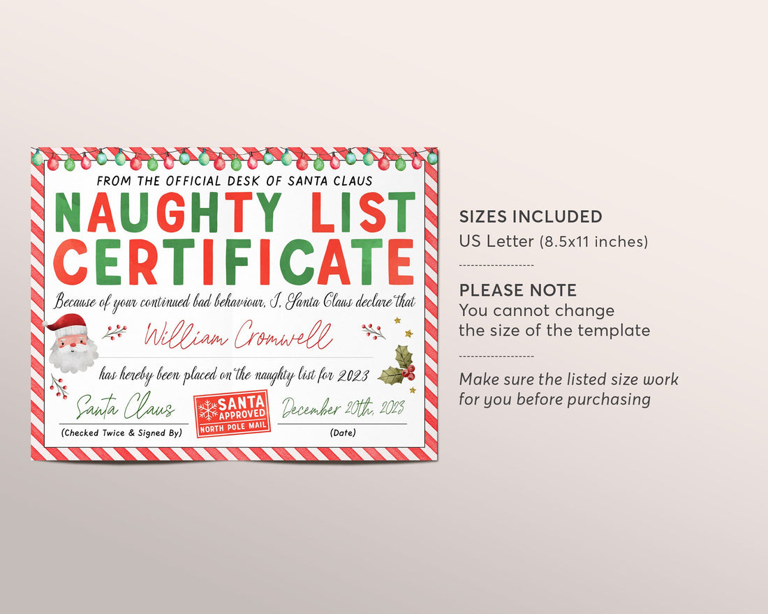 Santas Naughty List Certificate Editable Template, Warning Letter from ...