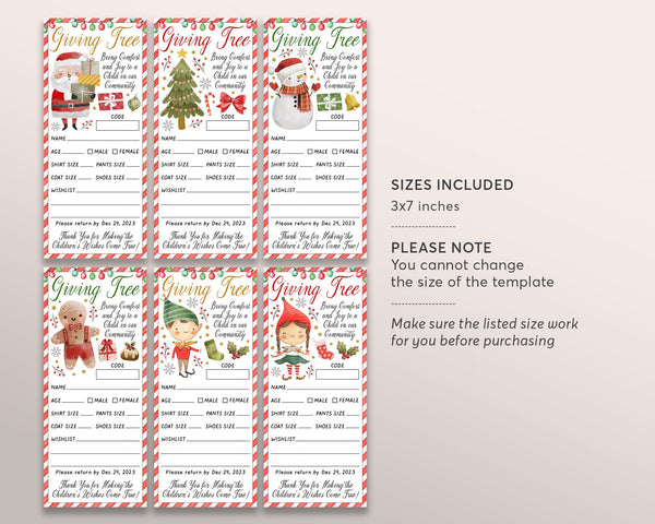 Christmas Giving Tree Gift Tag BUNDLE Editable Template, Donation Slip ...