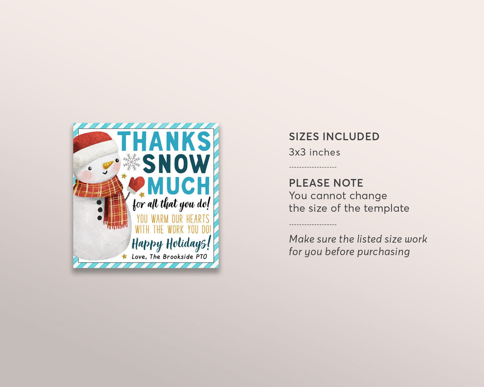 Christmas Gift Tags Editable Template, Thank You Snow Much For All You ...