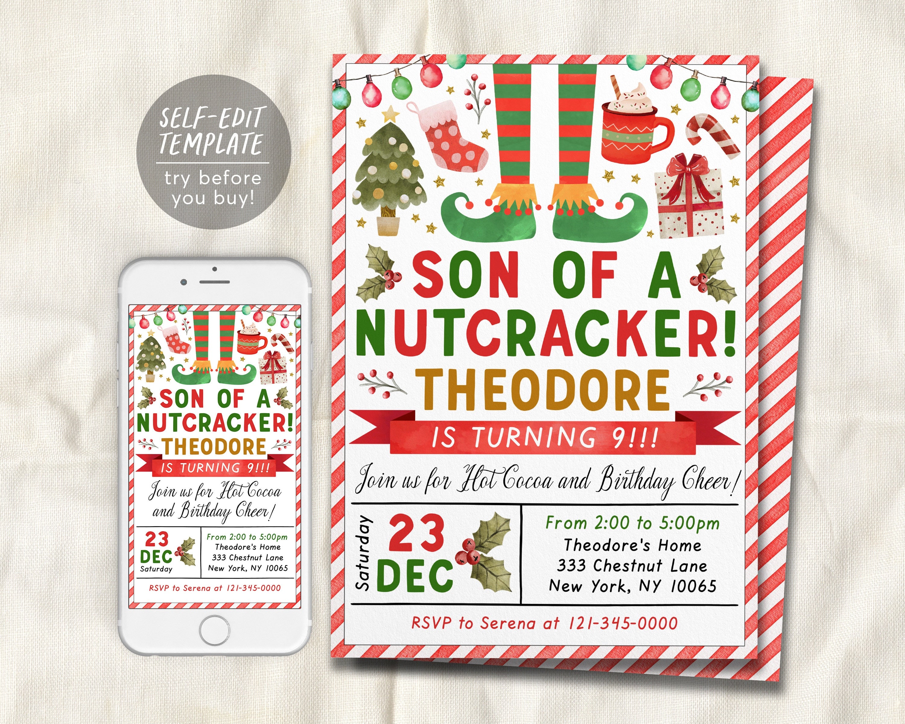 Elf Christmas Birthday Party Invitation Editable Template, Funny Chris ...