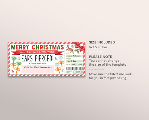 Christmas Ear Piercing Gift Voucher Editable Template, Surprise Gift C ...