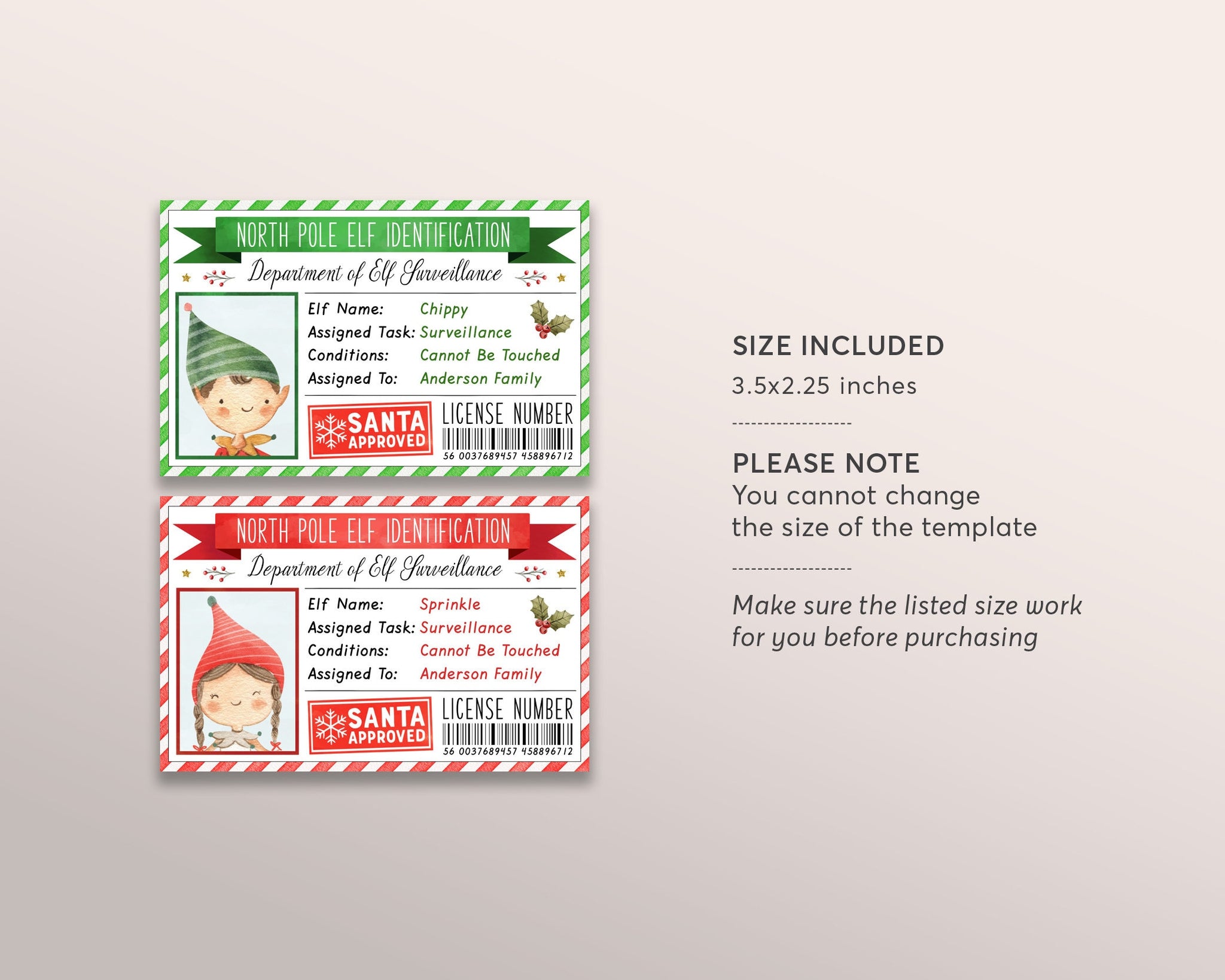 Elf ID Card Editable Template, Lost Boy And Girl Elf License, Santa Ca ...