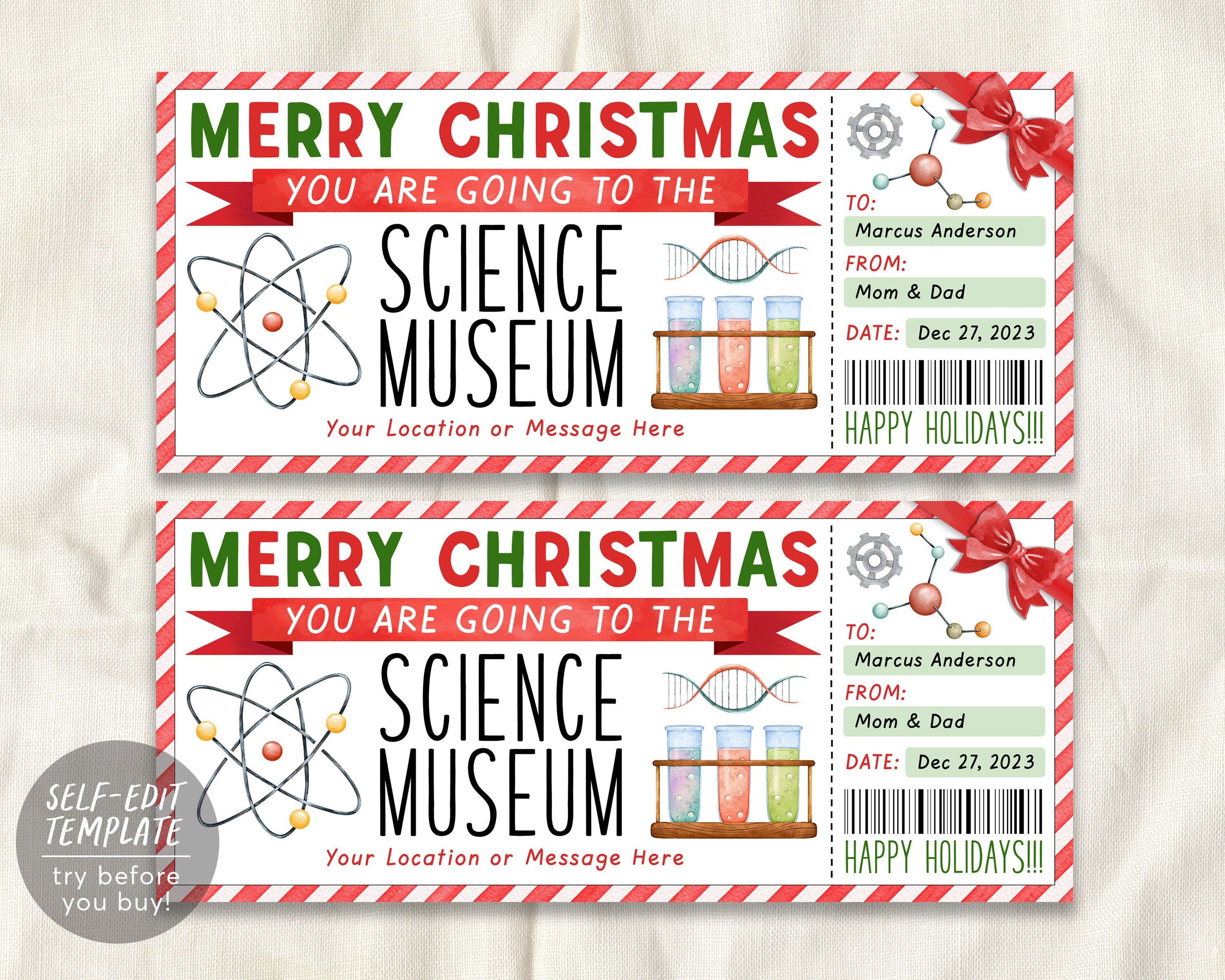 Science Museum Ticket Editable Template, Surprise Museum Membership Gi ...