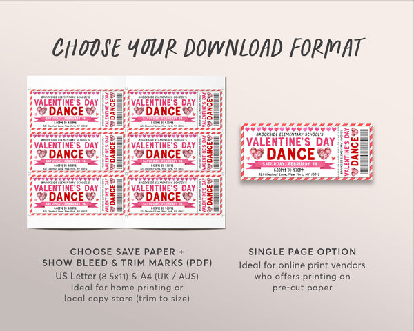 Valentine's Day Dance Tickets Editable Template, Printable Ticket for ...