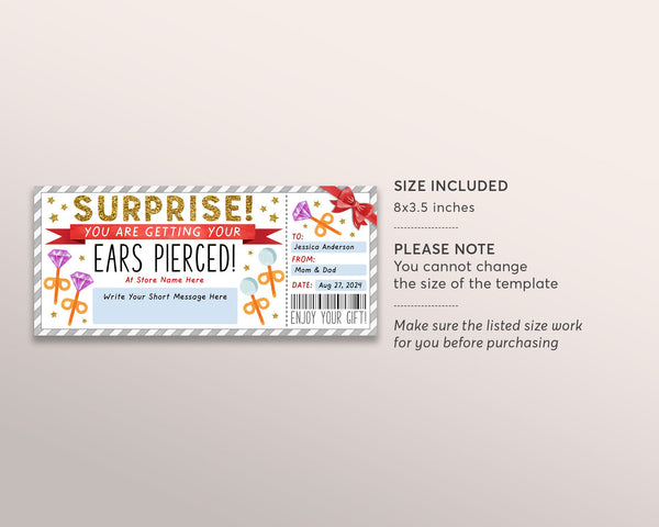 Ear Piercing Gift Voucher Editable Template, Surprise Gift Certificate ...