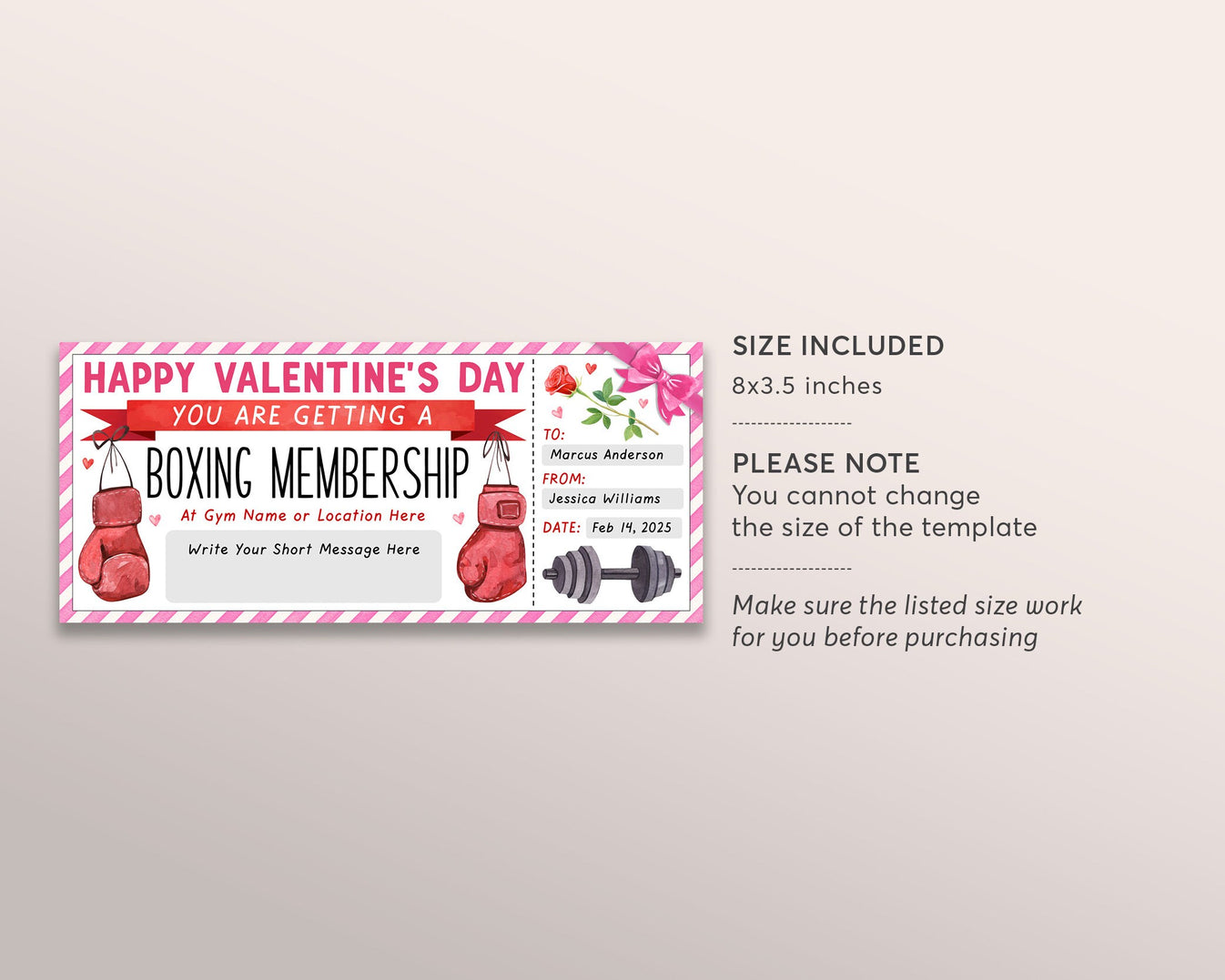 Valentines Day Boxing Membership Ticket Editable Template, Anniversary ...